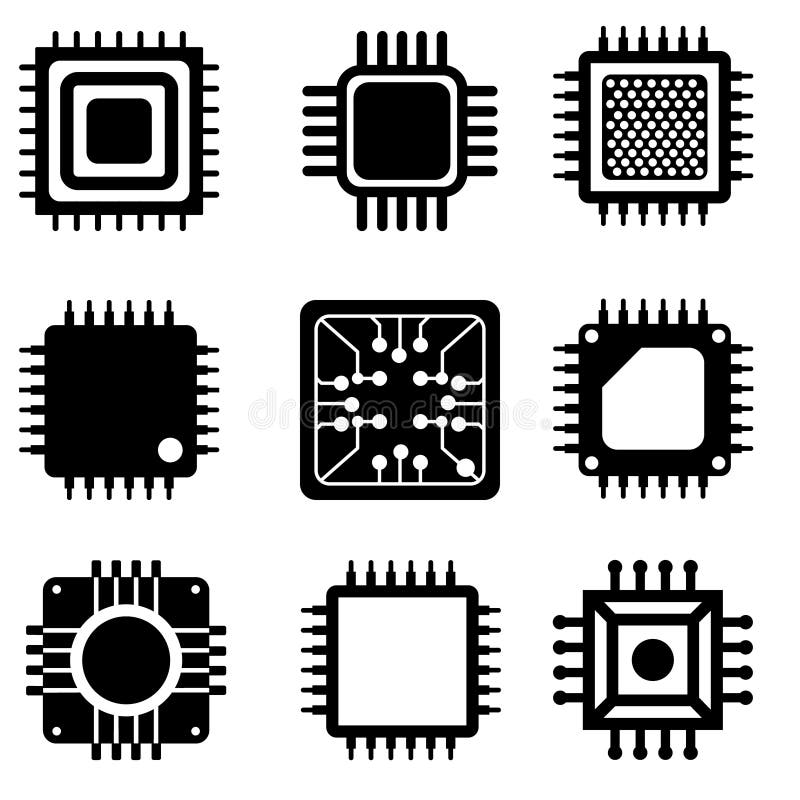 Microchip Vector Icons Set Cpu Illustration Symbol Collection Core