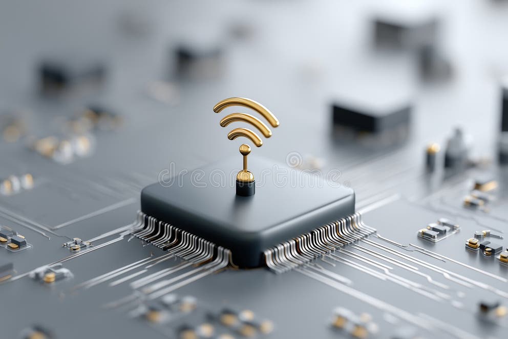 Microchip with Wireless Symbol. Concept of Smart Technology and IoT ...