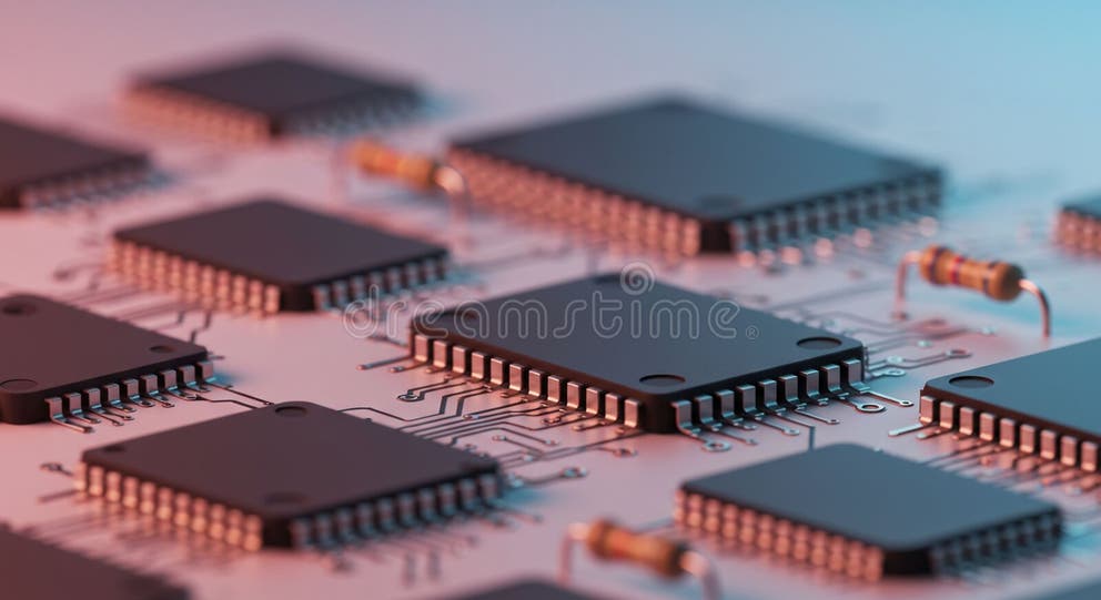 Microchips are Arranged on a Circuit Board, Showcasing Integrated Electronic Stock Illustration ...