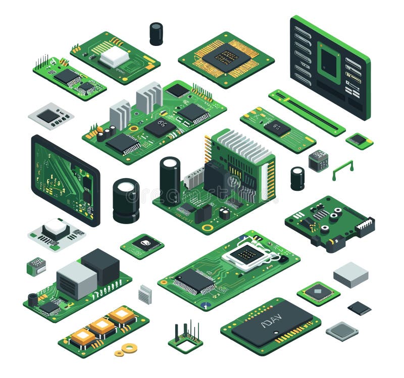 Microchips Isometric Vector Set. Microcircuits Semiconductors ...