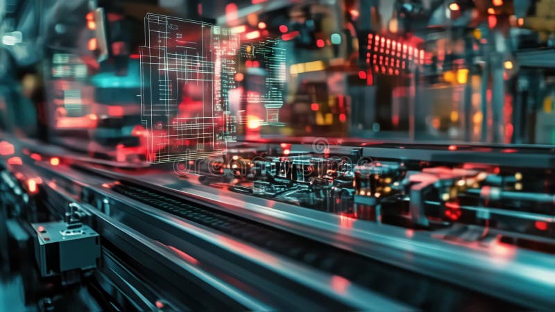 Microchip Moving on Assembly Line in Modern Factory with Augmented ...