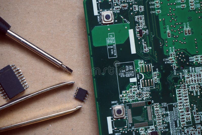 Working with Semiconductor Elements Stock Photo - Image of motherboard ...