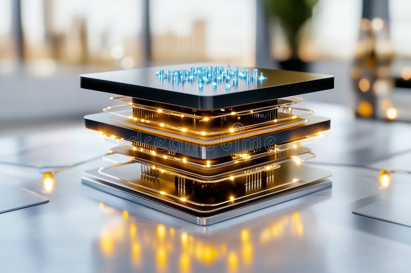 Microchips Stacked with Glowing LED Lights Emitting an Advanced Tech ...