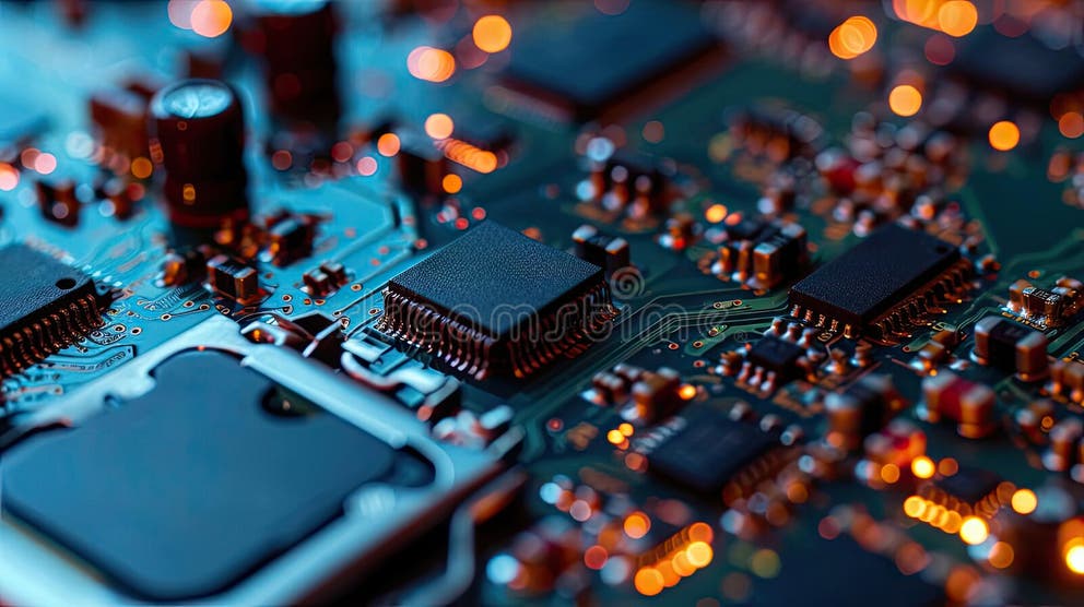 A microcircuit with chips stock image. Image of code - 302240913
