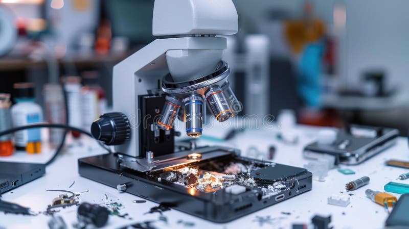 Microcircuit Repair Concept Under a Microscope Stock Illustration ...