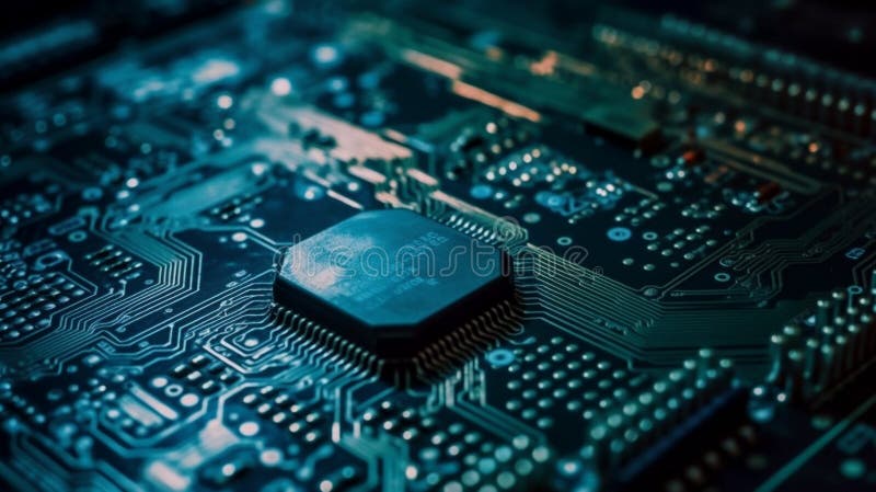Microcircuits of the Computer Chip Close Up. AI Generative Stock ...