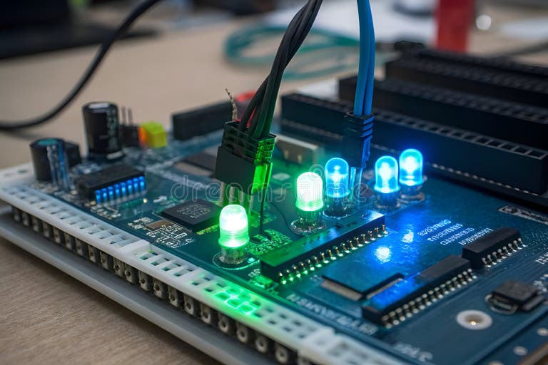 Microcontroller Board with Glowing LEDs – Tech Development Concept ...