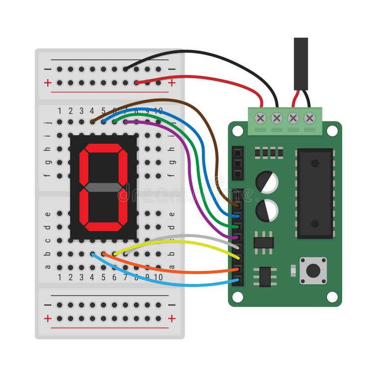 Microcontroller and Breadboard Circuit with 7-segment Display Stock Vector - Illustration of ...