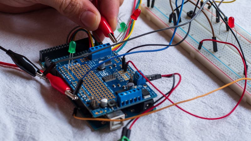 Microcontroller Build Closeup Showing Components, Board and Shield ...