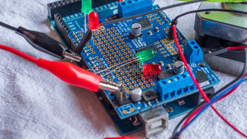 Microcontroller Build Closeup Showing Components, Board and Shield ...