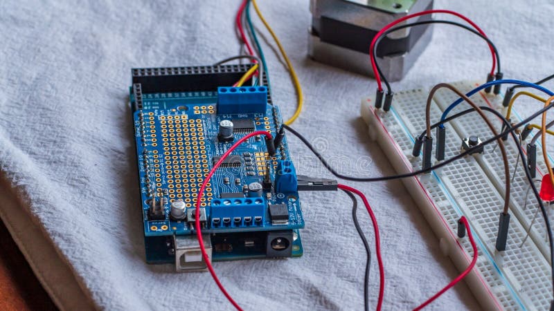Microcontroller Build Closeup Showing Components, Board and Shield ...