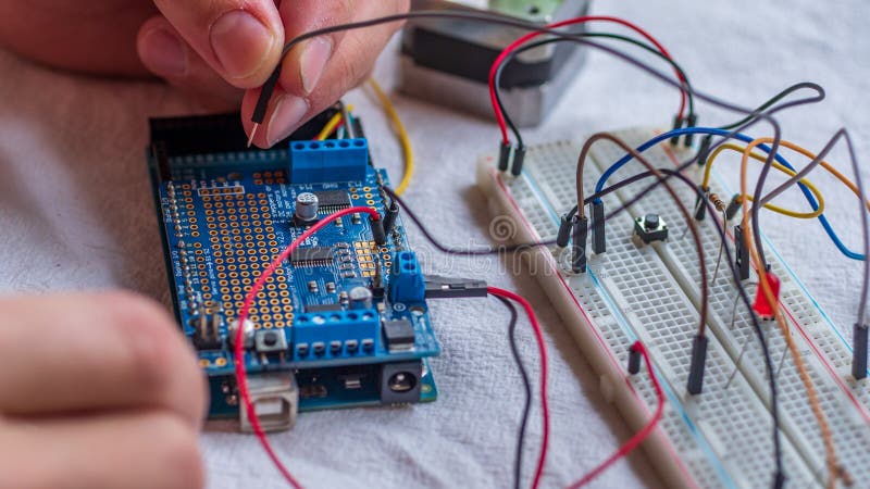 Microcontroller Build Closeup Showing Components, Board and Shield ...