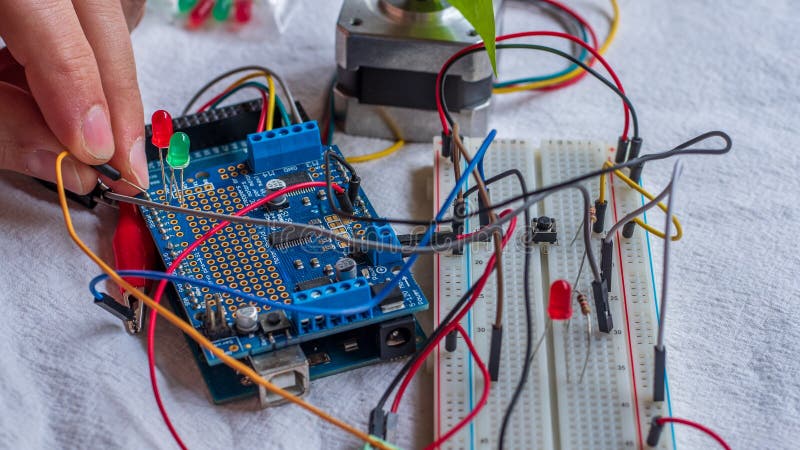 Microcontroller Build Closeup Showing Components, Board and Shield ...