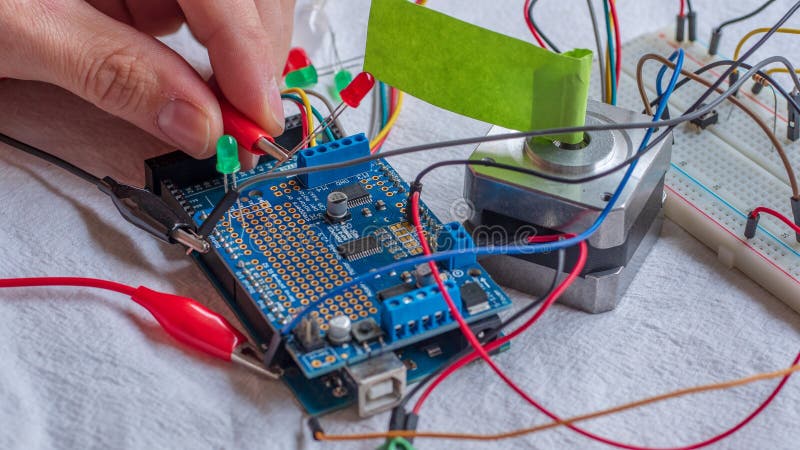 Microcontroller Build Closeup Showing Components, Board and Shield ...