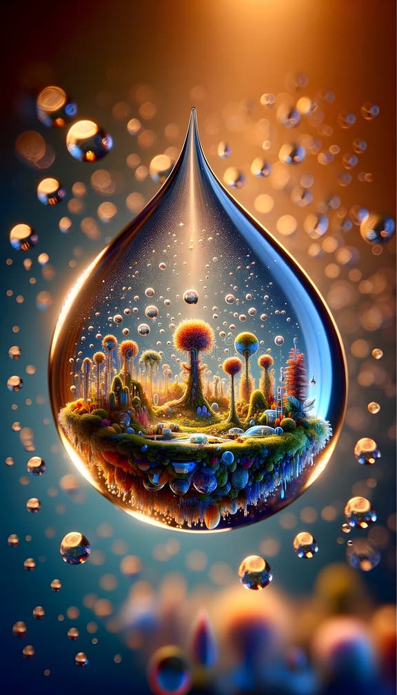 Microcosm in a Dewdrop. Fantastical Ecosystem Illustration. Created ...