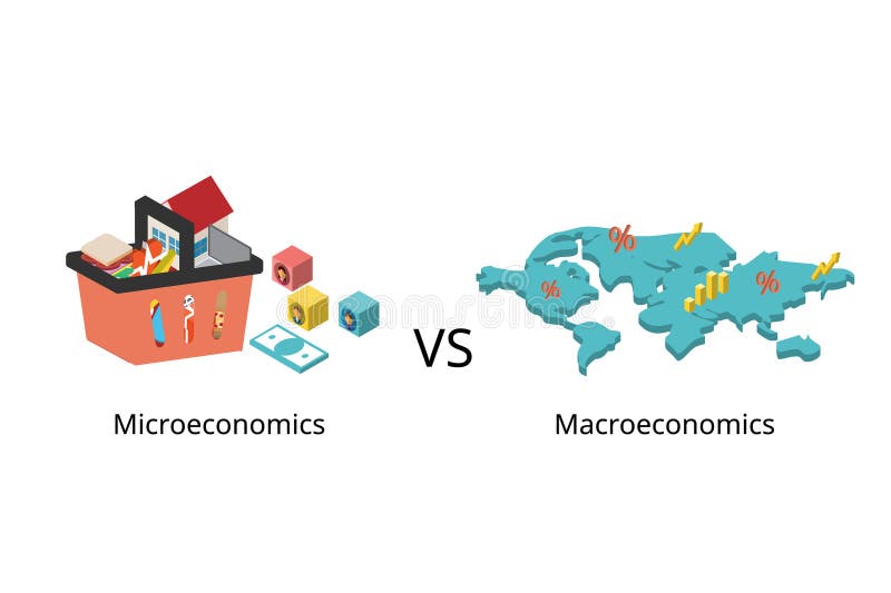Microeconomics Compare with Macroeconomics in Isometric Stock Vector ...