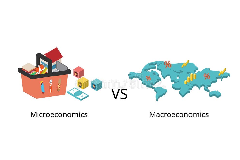 Microeconomics Compare with Macroeconomics in Isometric Stock Vector ...