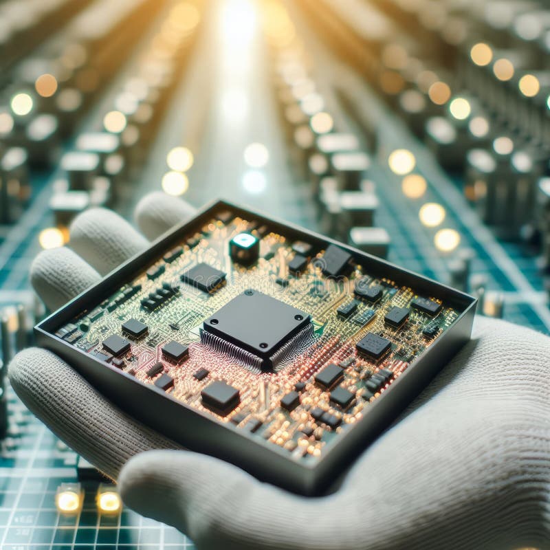 Microelectronics, Connections,parts,microchips on a Table at a Factory ...