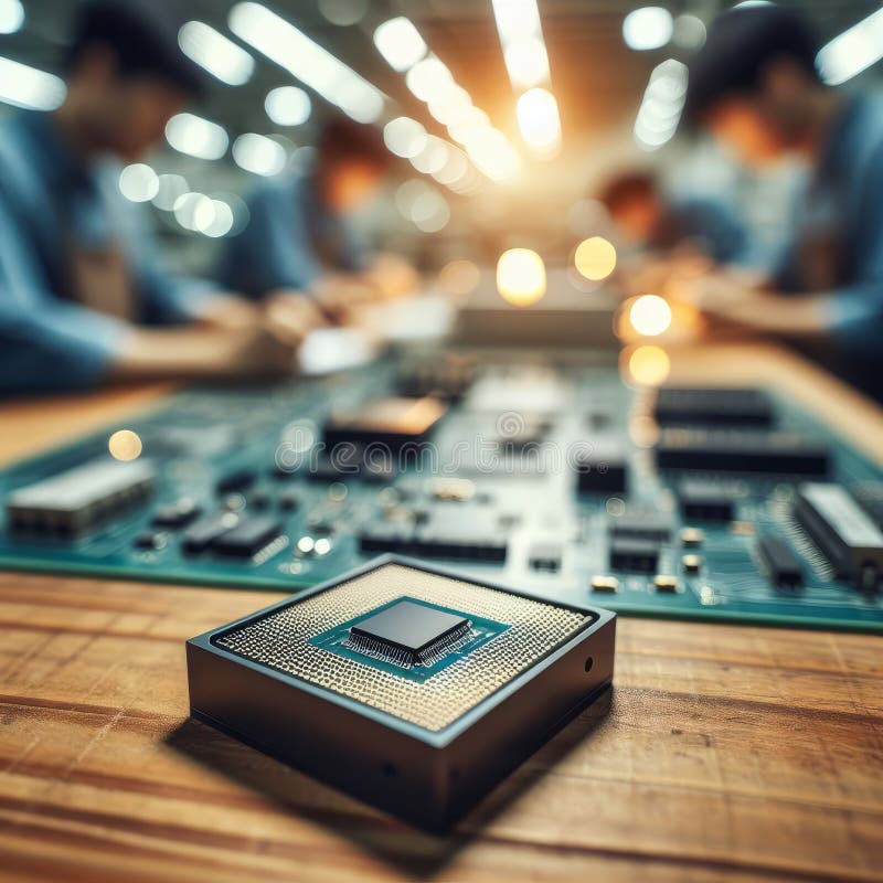 Microelectronics, Connections,parts,microchips on a Table at a Factory ...