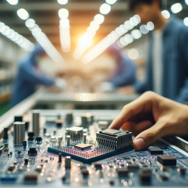 Microelectronics, Connections,parts,microchips on a Table at a Factory ...