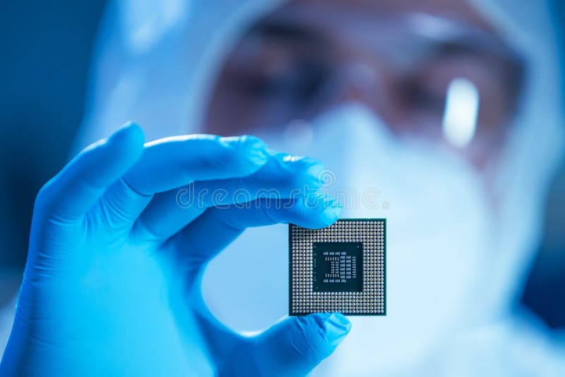 Microelectronics Engineer Works in a Modern Scientific Laboratory on ...