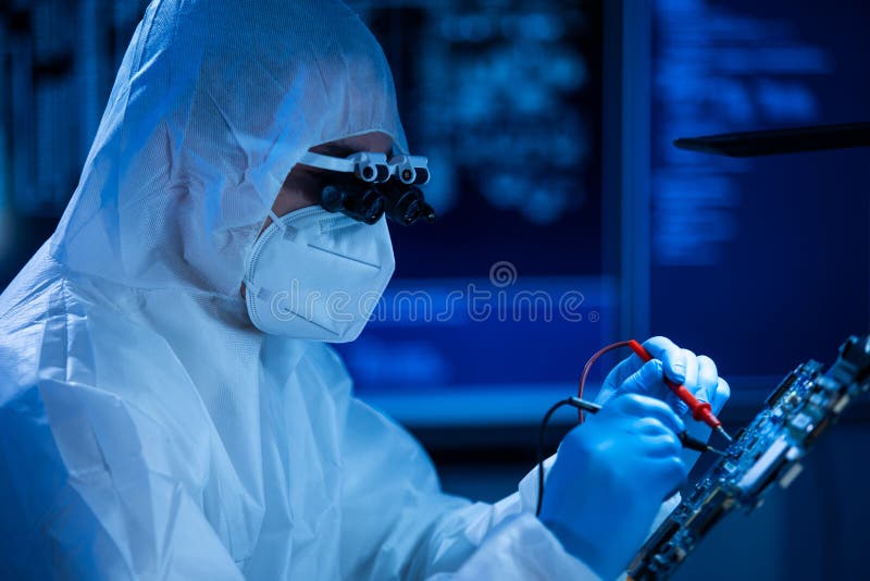 Microelectronics Engineer Works in a Modern Scientific Laboratory on ...