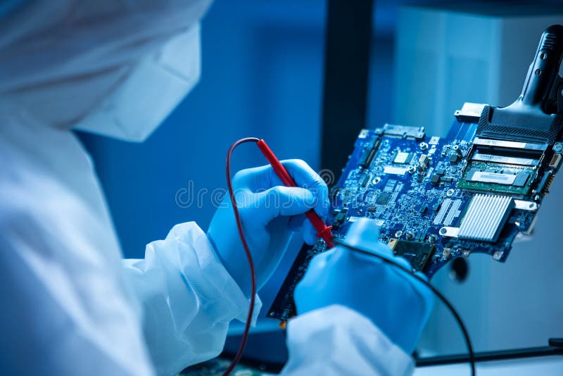 Microelectronics Engineer Works in a Modern Scientific Laboratory on ...