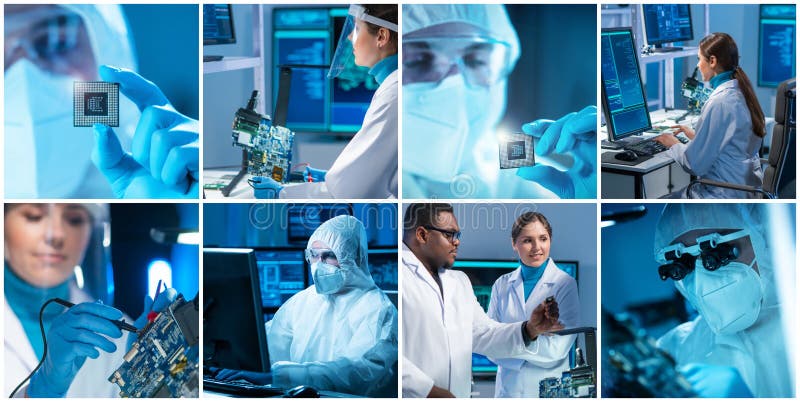 Microelectronics Engineers Work in a Modern Scientific Laboratory on ...