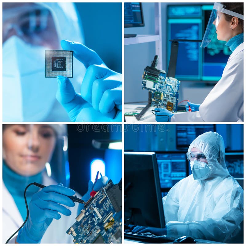 Microelectronics Engineers Work in a Modern Scientific Laboratory on ...