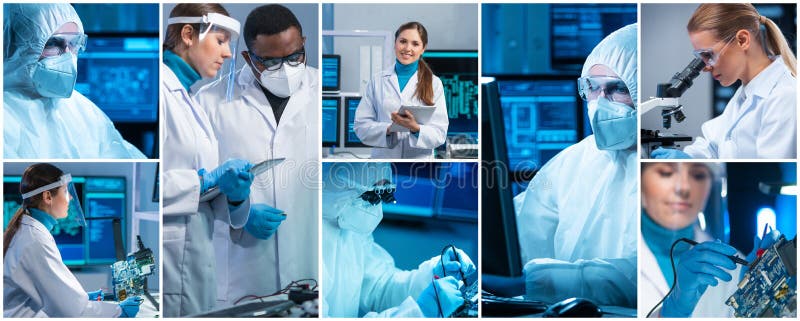 Microelectronics Engineers Work in a Modern Scientific Laboratory on ...