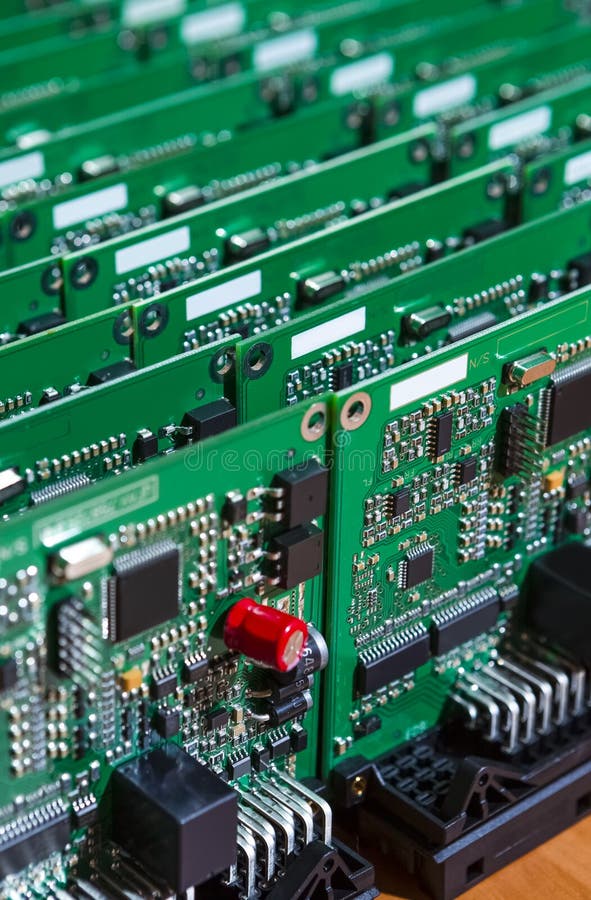 Microelectronics Industry and Manufacturing. Stack of Produced Printed ...