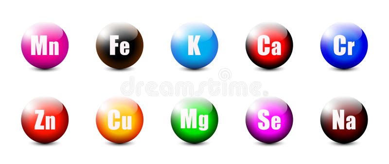 Microelements Icons Set. Balance of Micro Elements. Round Glossy ...