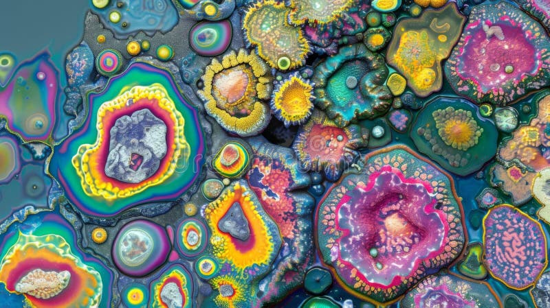 A Micrograph of Vibrant Algal Blooms Under a Polarized Light Microscope ...