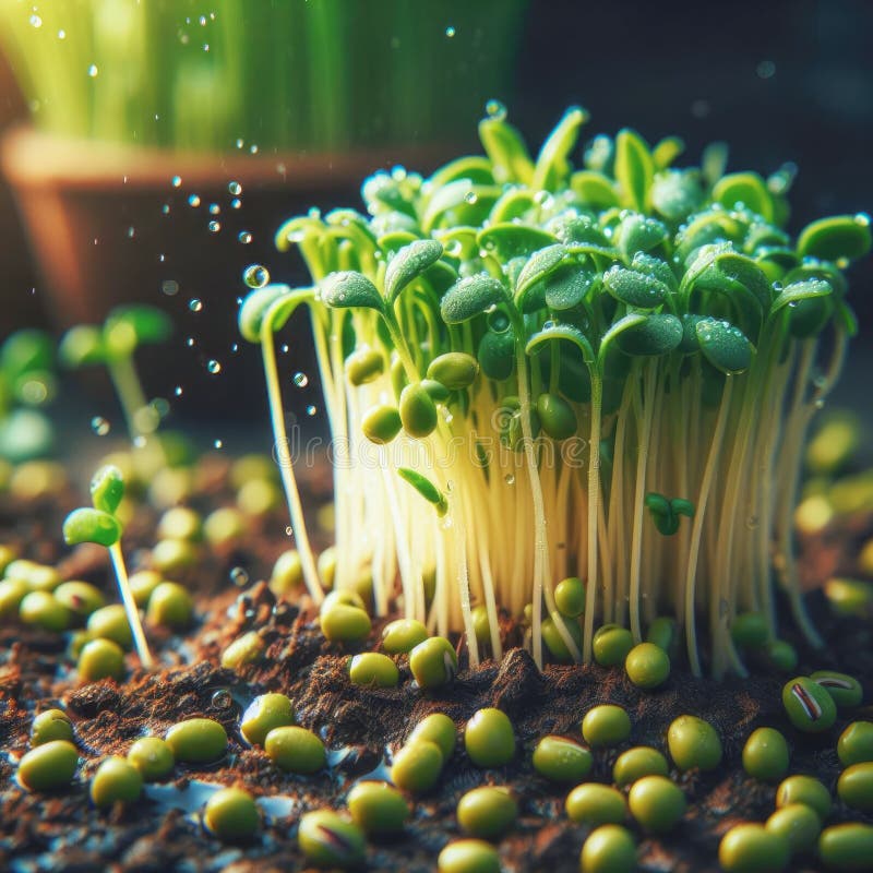 Microgreen Sprouts in the Ground. Healthy Eating Stock Illustration ...