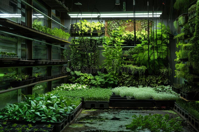 Microgreens Growing Under Led Lights in Indoor Vertical Farm Stock ...