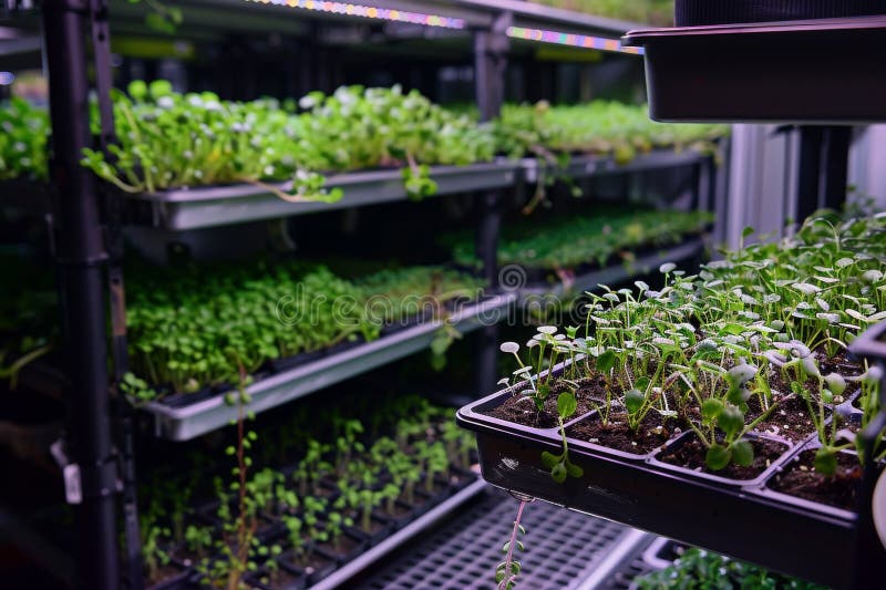 Microgreens Growing in a Vertical Farm, Efficient Space Use Stock Image ...