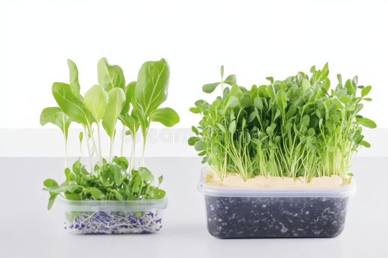 Microgreens Sprouting in Clear Containers on Table, Microgreens Thrive ...