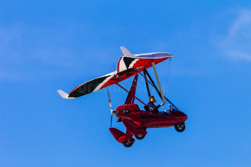 Microlight Aircraft Pilot Blue Sky Red Editorial Stock Image - Image of ...