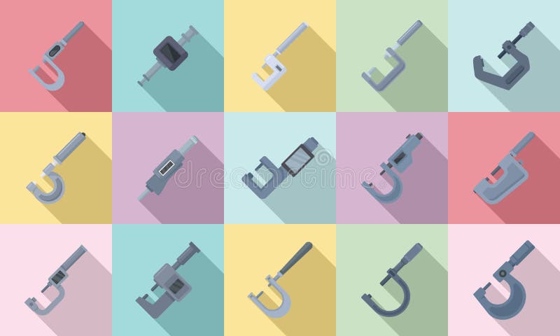Micrometer Icons Set Flat Vector. Engineering Gauge Stock Vector ...