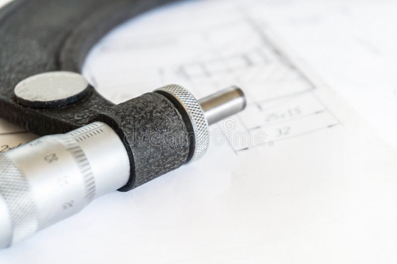 The Micrometer Lies on the Technical Drawing, after the Technical ...