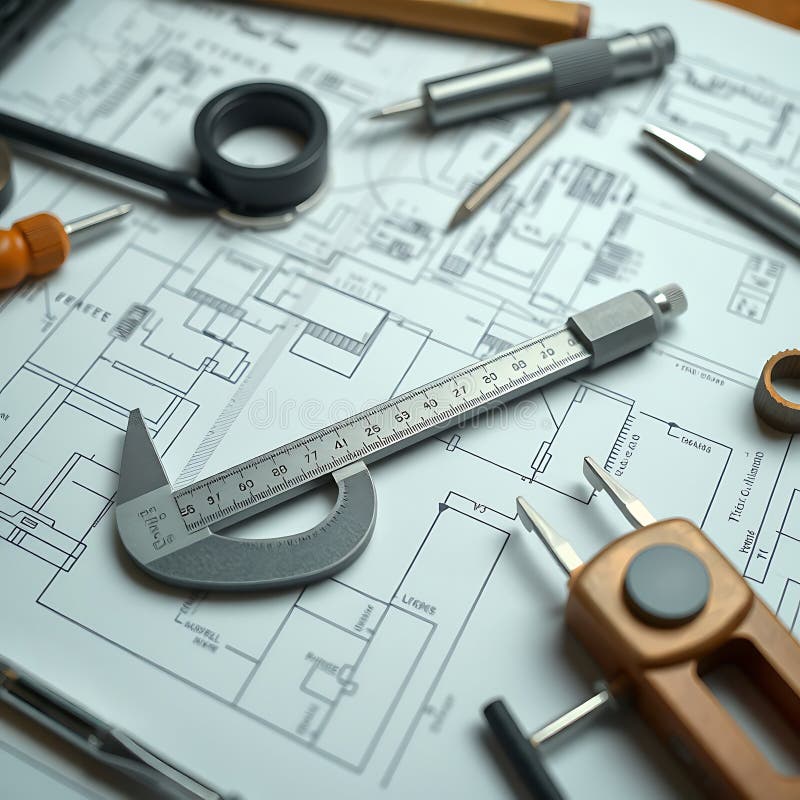 A Micrometer and Precision Tools Arranged on a Blueprints Layout ...