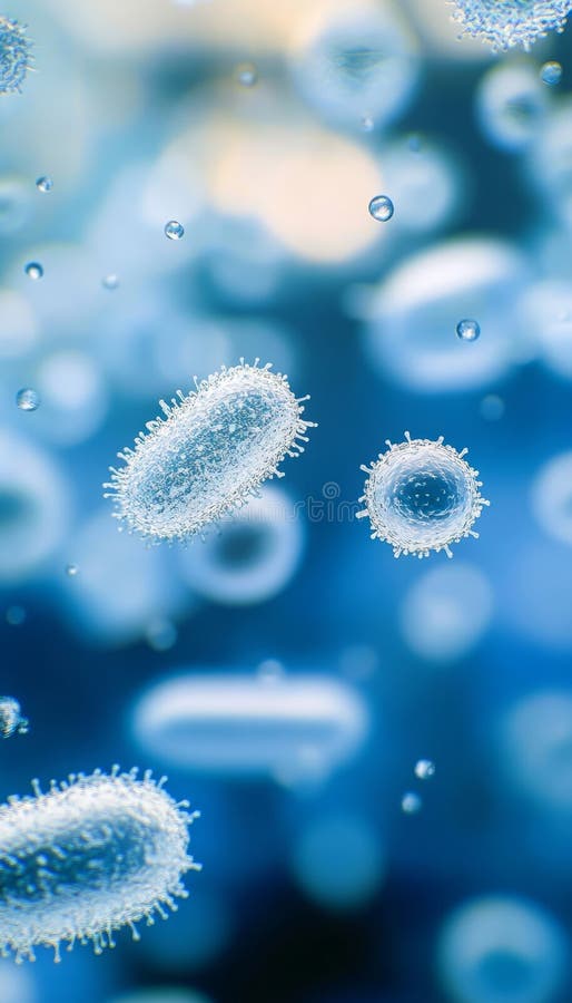 Microorganisms, Bacteria, Viruses Floating in a Liquid., 3d Rendered ...