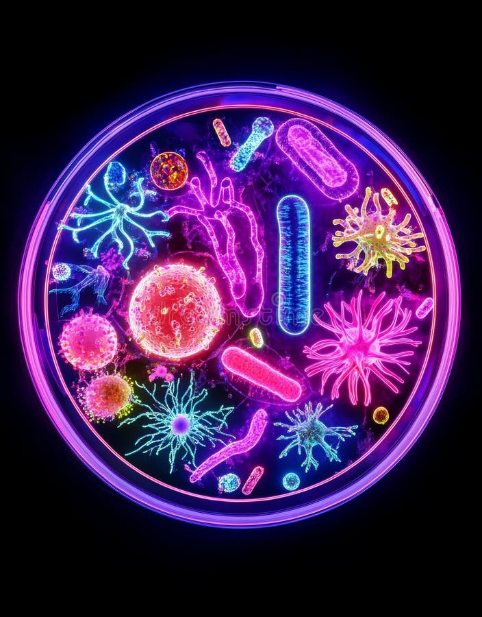 Microorganisms that Emit Light, Observed Under a Microscope in a Petri ...