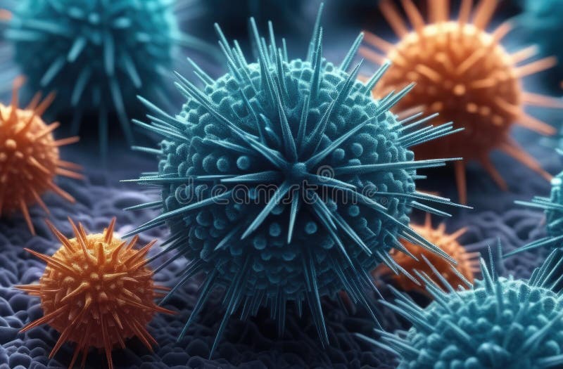 Microorganisms, Germs that Cause Disease. Blue Virus or Bacteria Cells ...