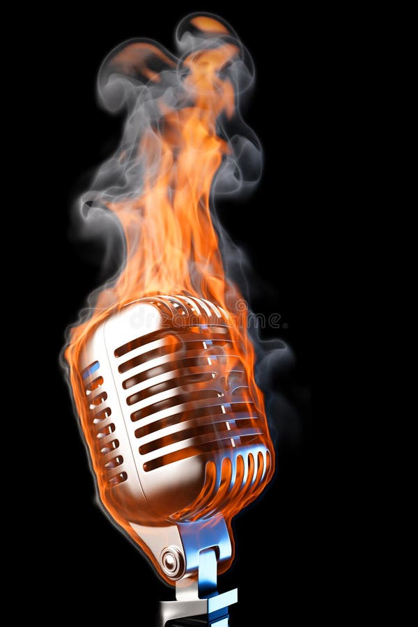 Microphone And Fire Flame Logo Template, Burning Mic Icon Stock Vector ...