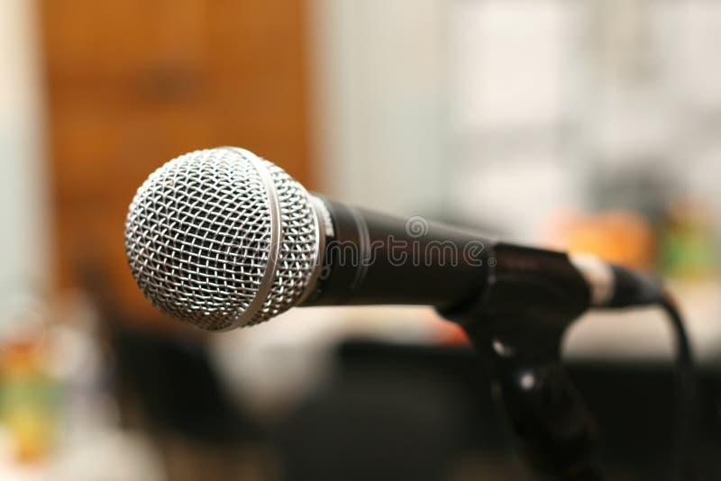 Speech Podium and Microphone in Front of Speaker Stock Photo - Image of ...