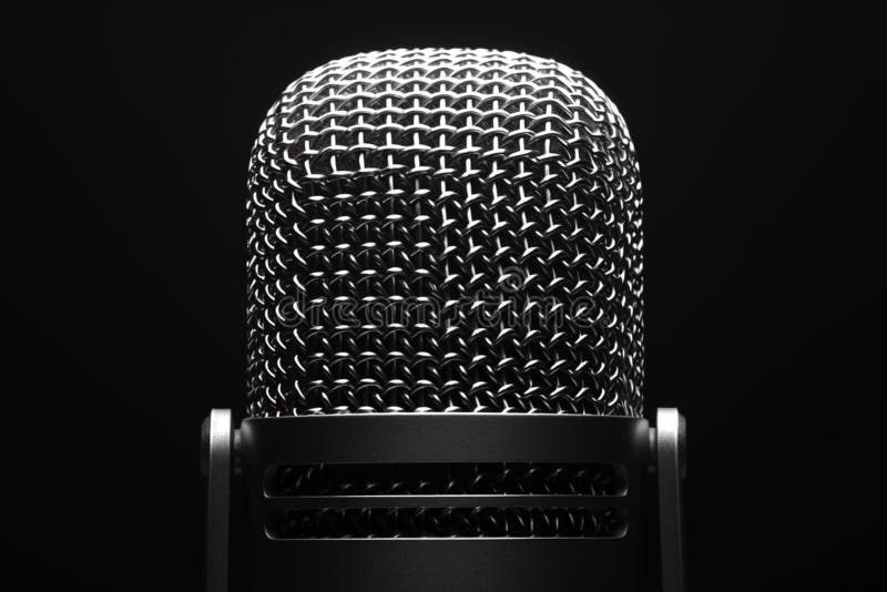 Microphone Artistry Metallic Microphone in Focus on a Black Background ...