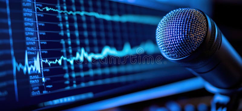 Microphone with Audio Waveform Display on Screen, Capturing Sound Waves ...