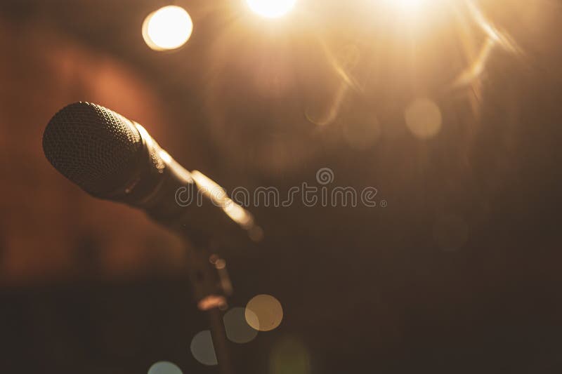 Microphone Awaiting Singer Stage Under Warm Light Stock Photos - Free ...