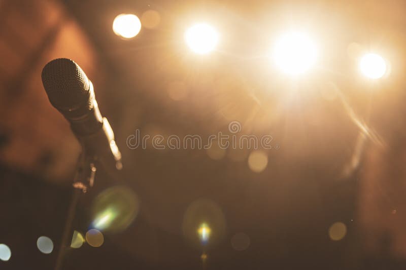 Microphone Awaiting Singer Stage Under Warm Lights Stock Photos - Free ...